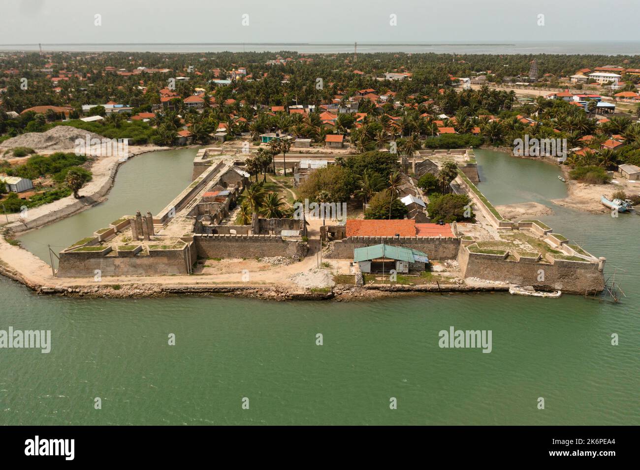 Aerial view of Mannar Fort is located on Mannar Island, Sri Lanka. Fort ...