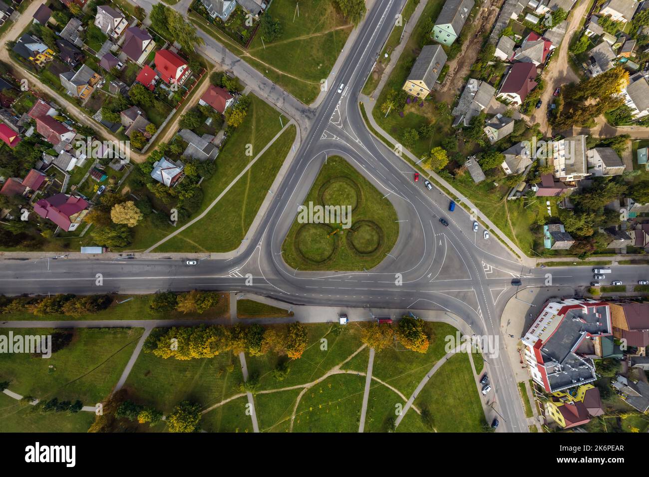 aerial view of road interchange or highway intersection. Junction ...