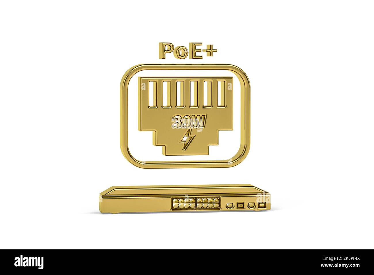 Golden 3d ethernet switch icon isolated on white background - 3d render ...