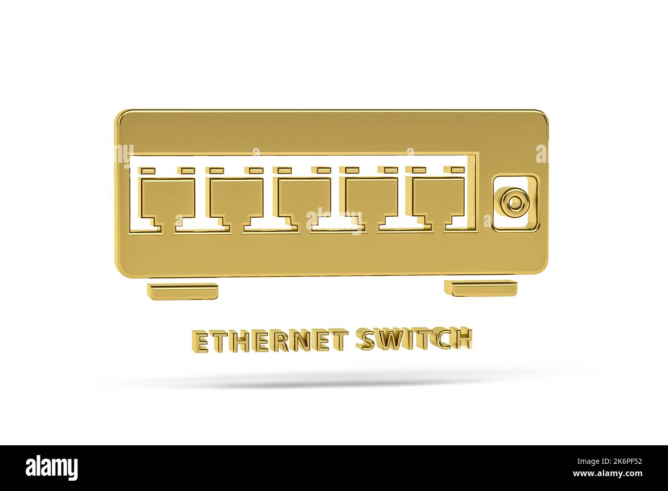 Golden 3d ethernet switch icon isolated on white background - 3d render ...
