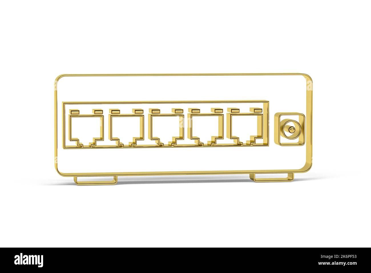 Golden 3d ethernet switch icon isolated on white background - 3d render ...