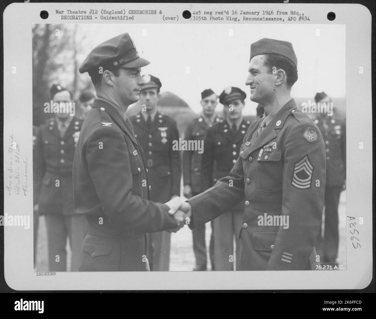 Colonel Harry P. Leber Congratulates A Member Of The 381St Bomb Group ...