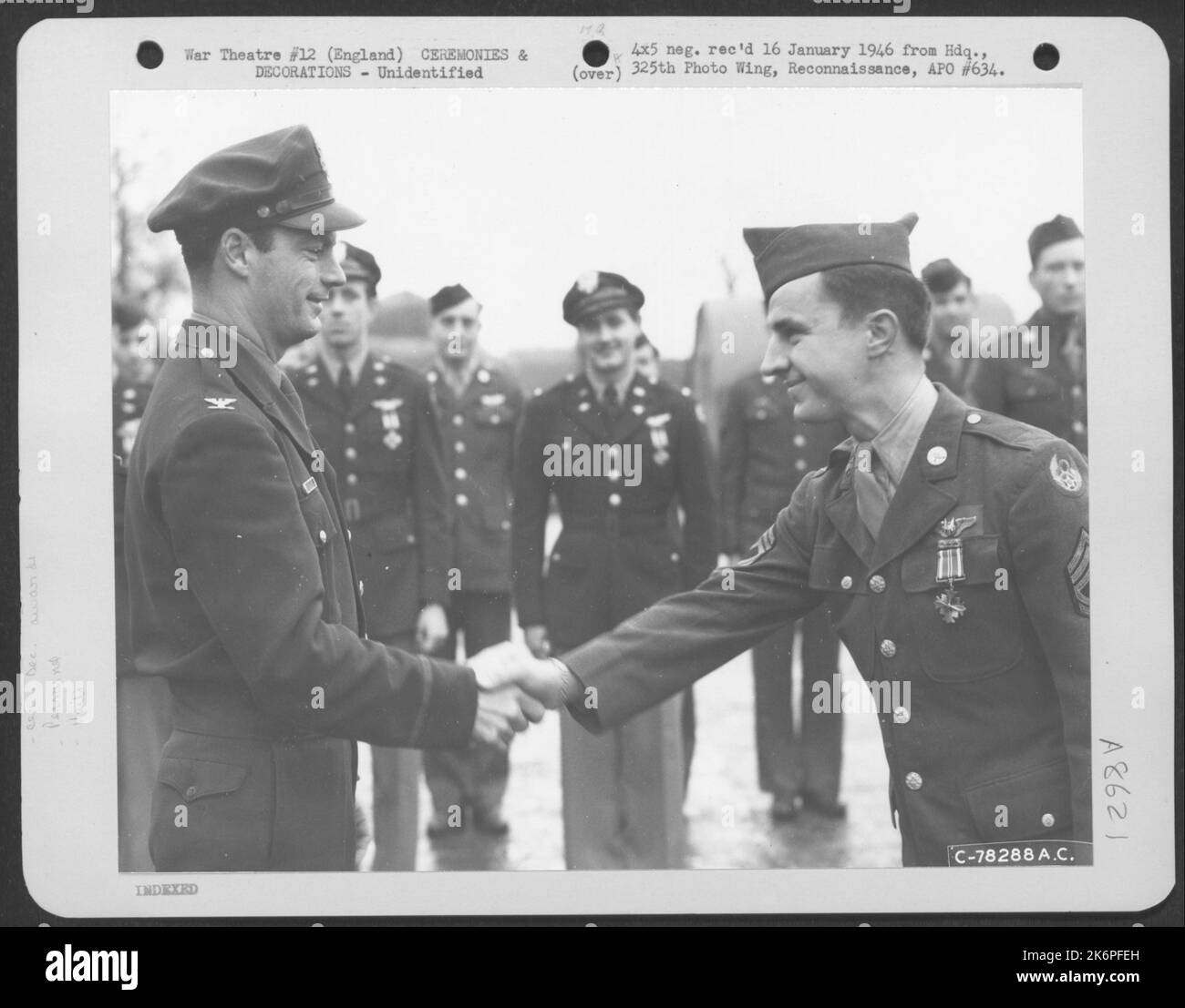 Colonel Harry P. Leber Congratulates A Member Of The 381St Bomb Group ...