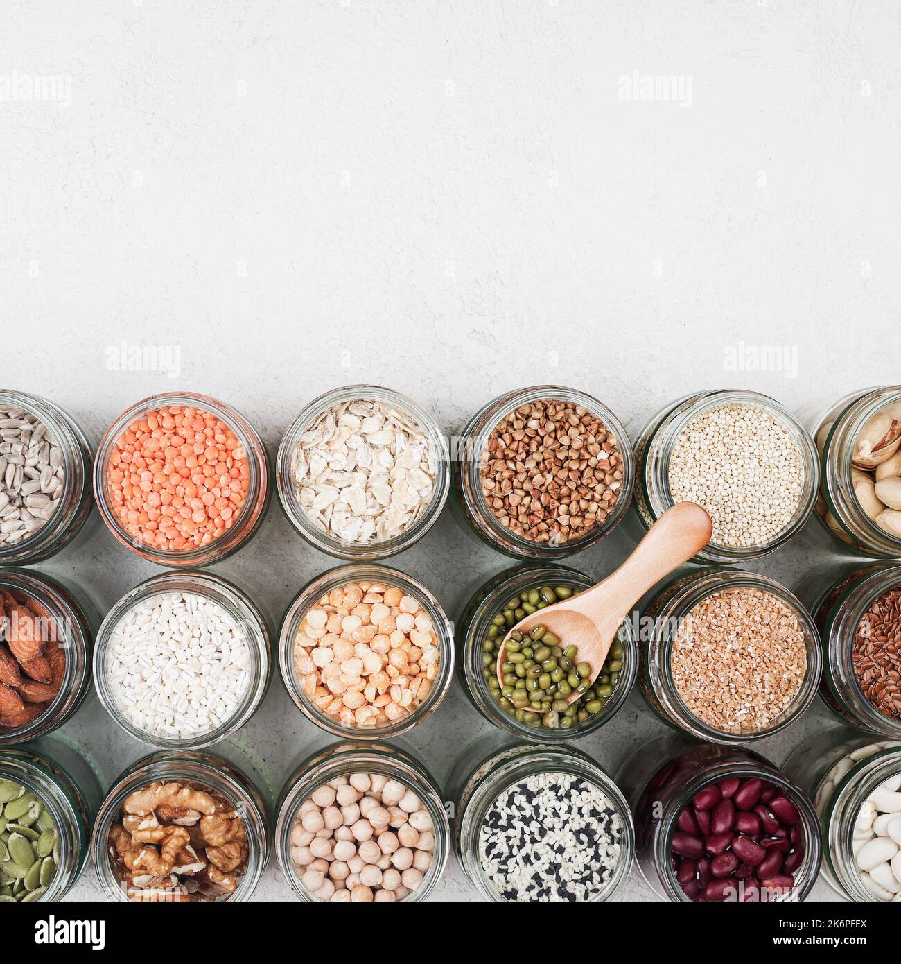 Vegan source of protein. healthy vegetarian food. top view of seeds ...