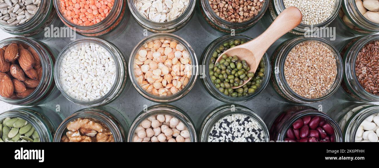 Vegan source of protein. assortment of healthy vegetarian food. top ...