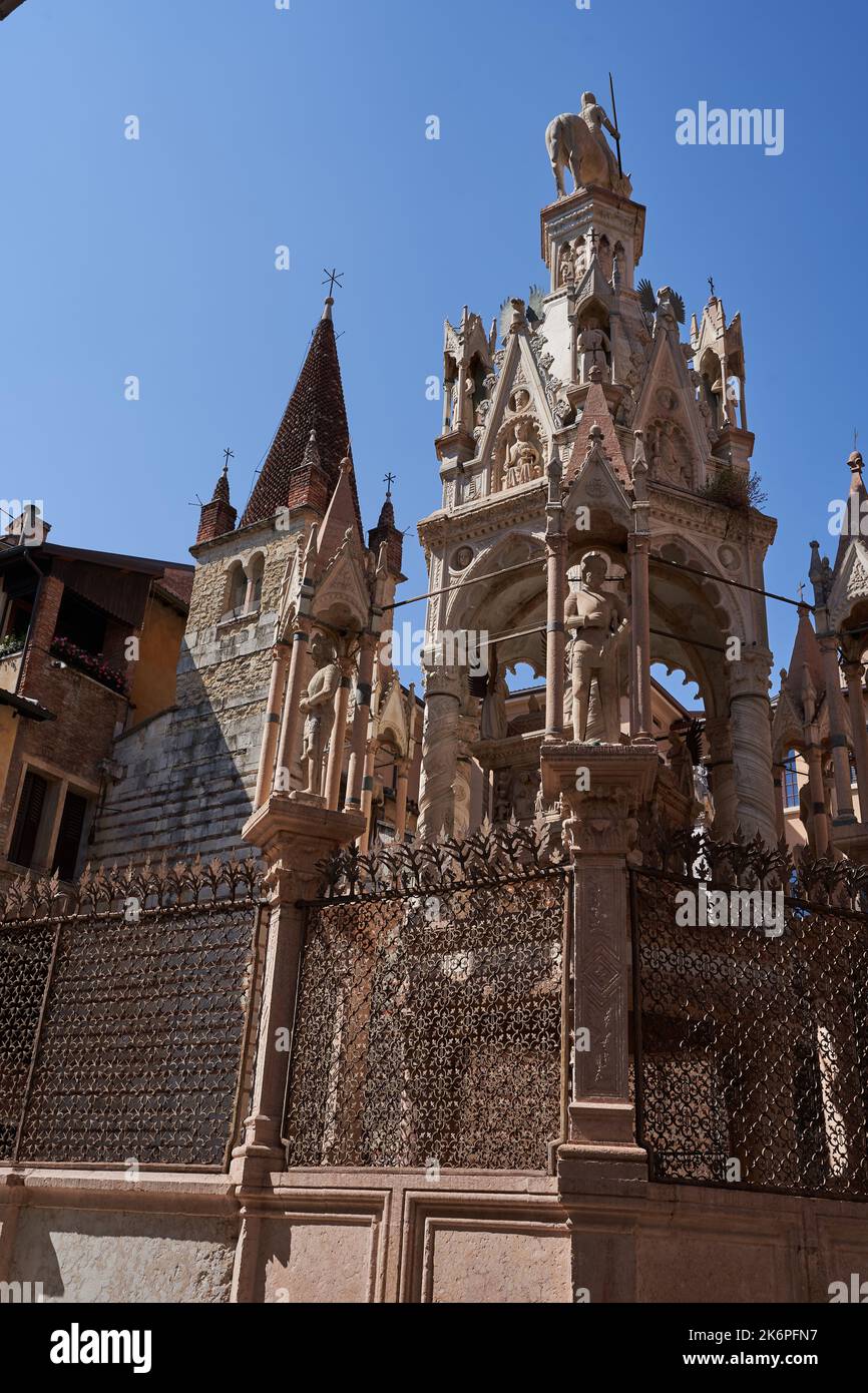 Marble sarcophagus and the tombstone of Cassignorio Scaligeri in Arche ...