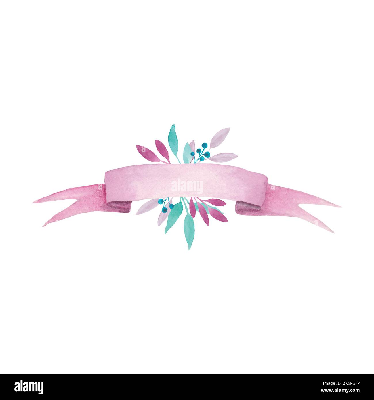 Hand drawn watercolor mint and pink ribbons isolated on white ...