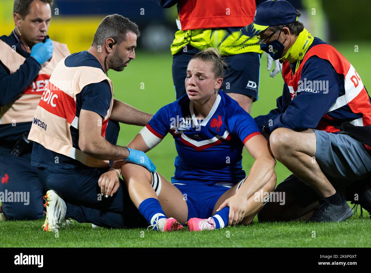 France's Romane Menager receives medical attention after an injury ...