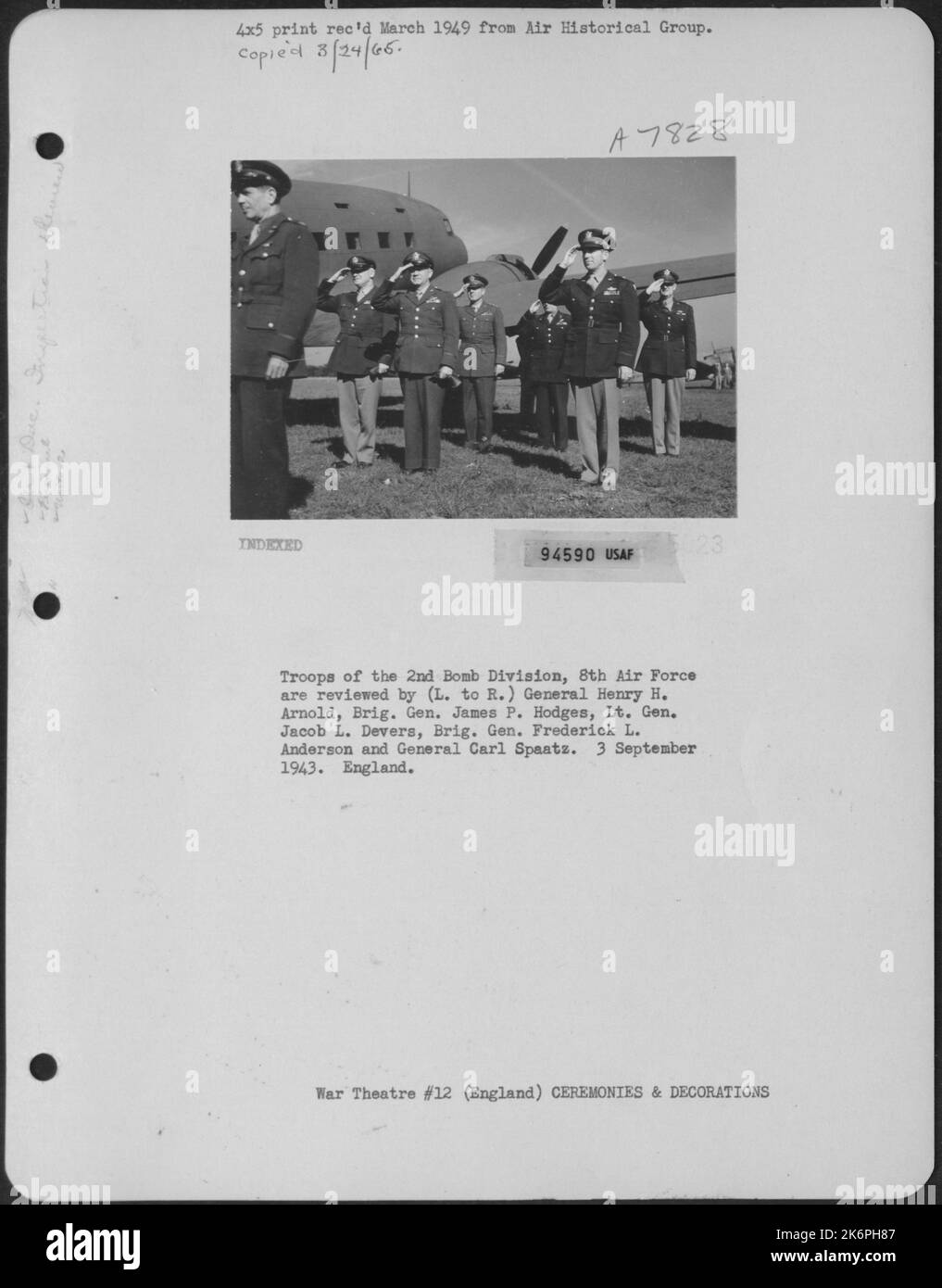 Troops Of The 2Nd Bomb Division, 8Th Air Force Are Reviewed By (L To R) General Henry H. Arnold ...