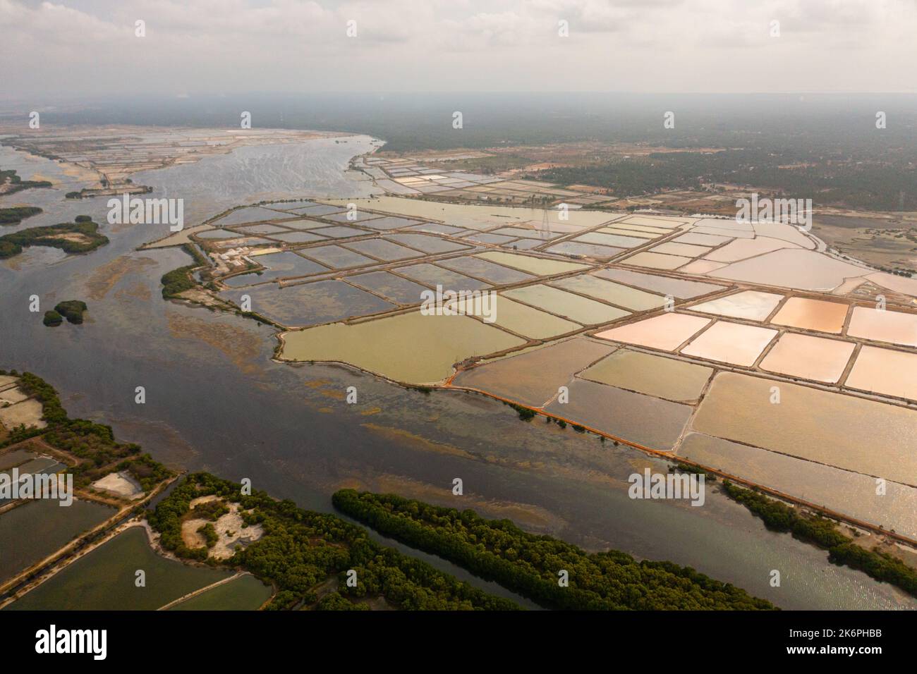 Top view of Pools with water for evaporation, extraction and production ...