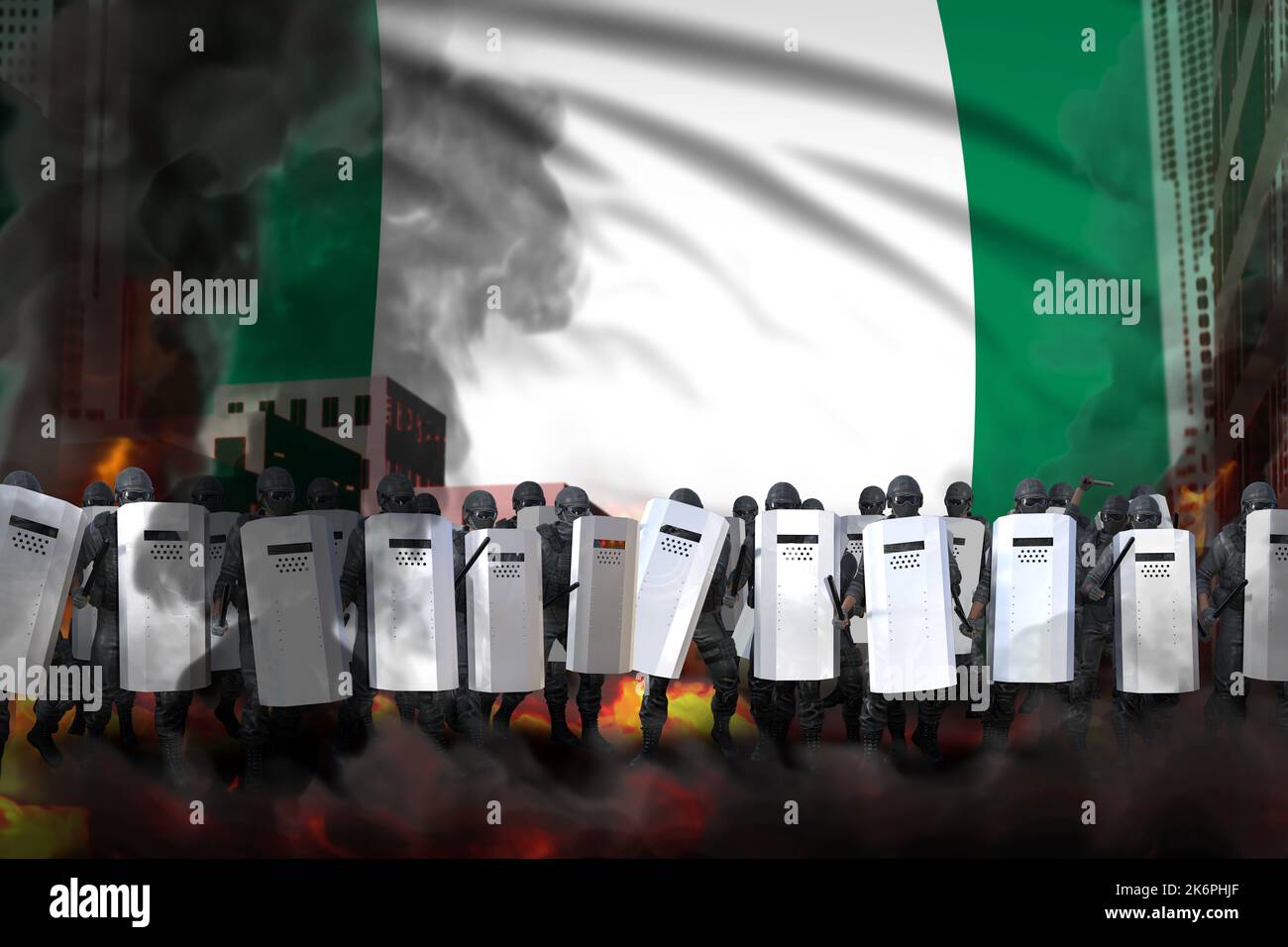 Nigeria protest stopping concept, police squad on city street are ...