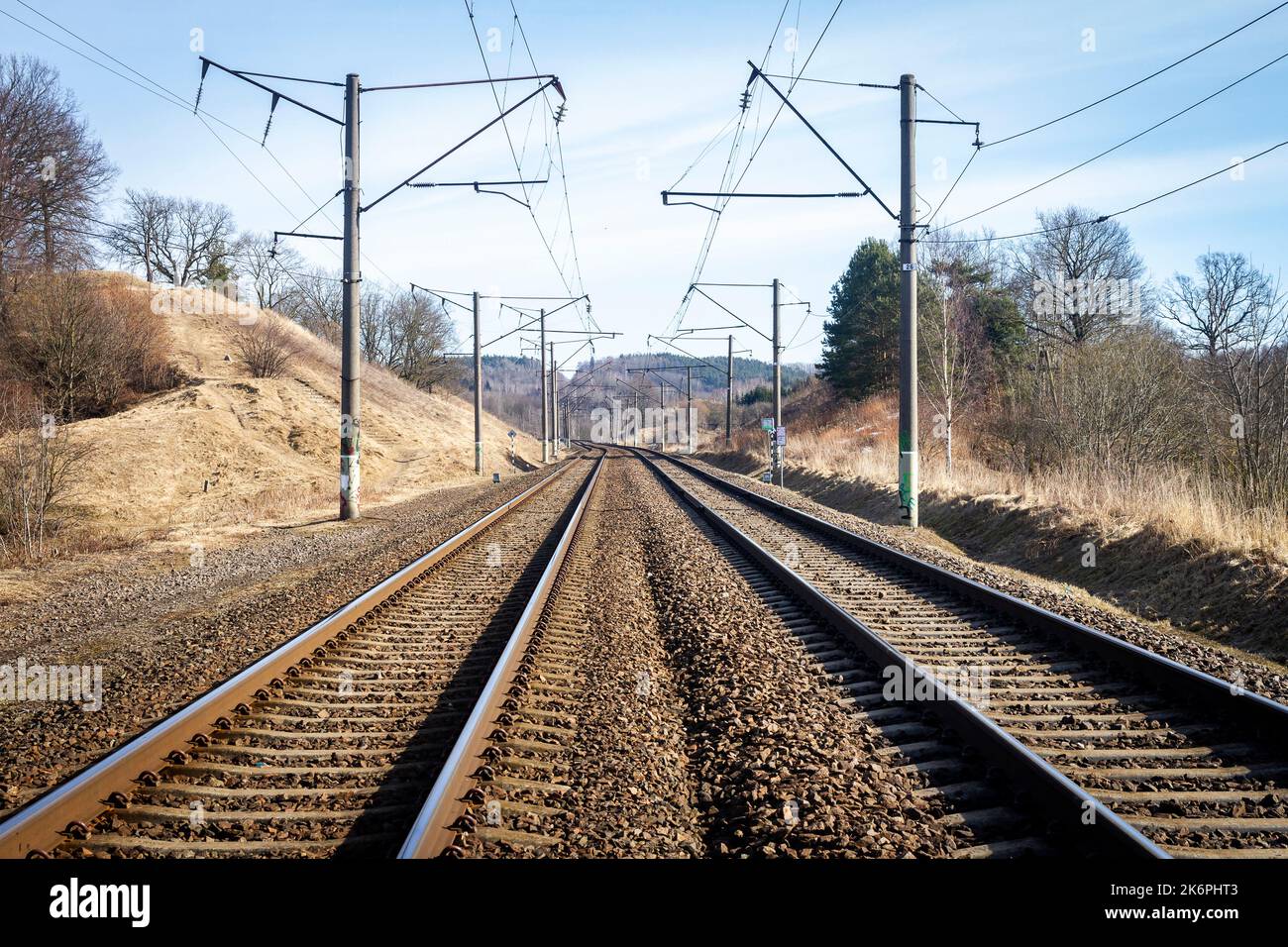 View of railway tracks in early spring Stock Photo - Alamy