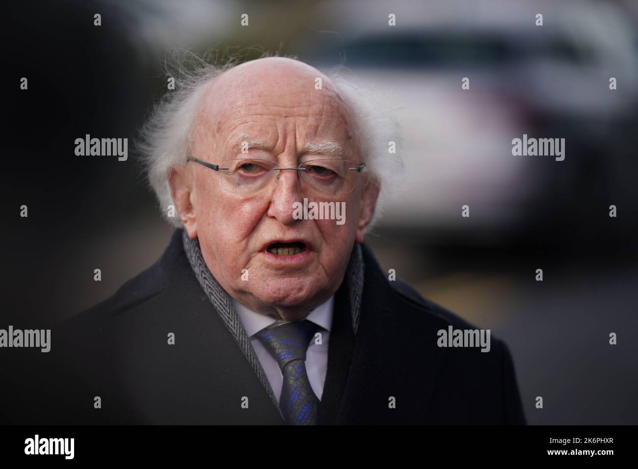 President Michael D Higgins outside St Michael's Church, in Creeslough ...