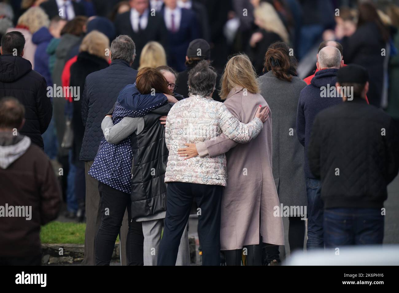 Mourners outside St Michael's Church, in Creeslough, after the funeral ...