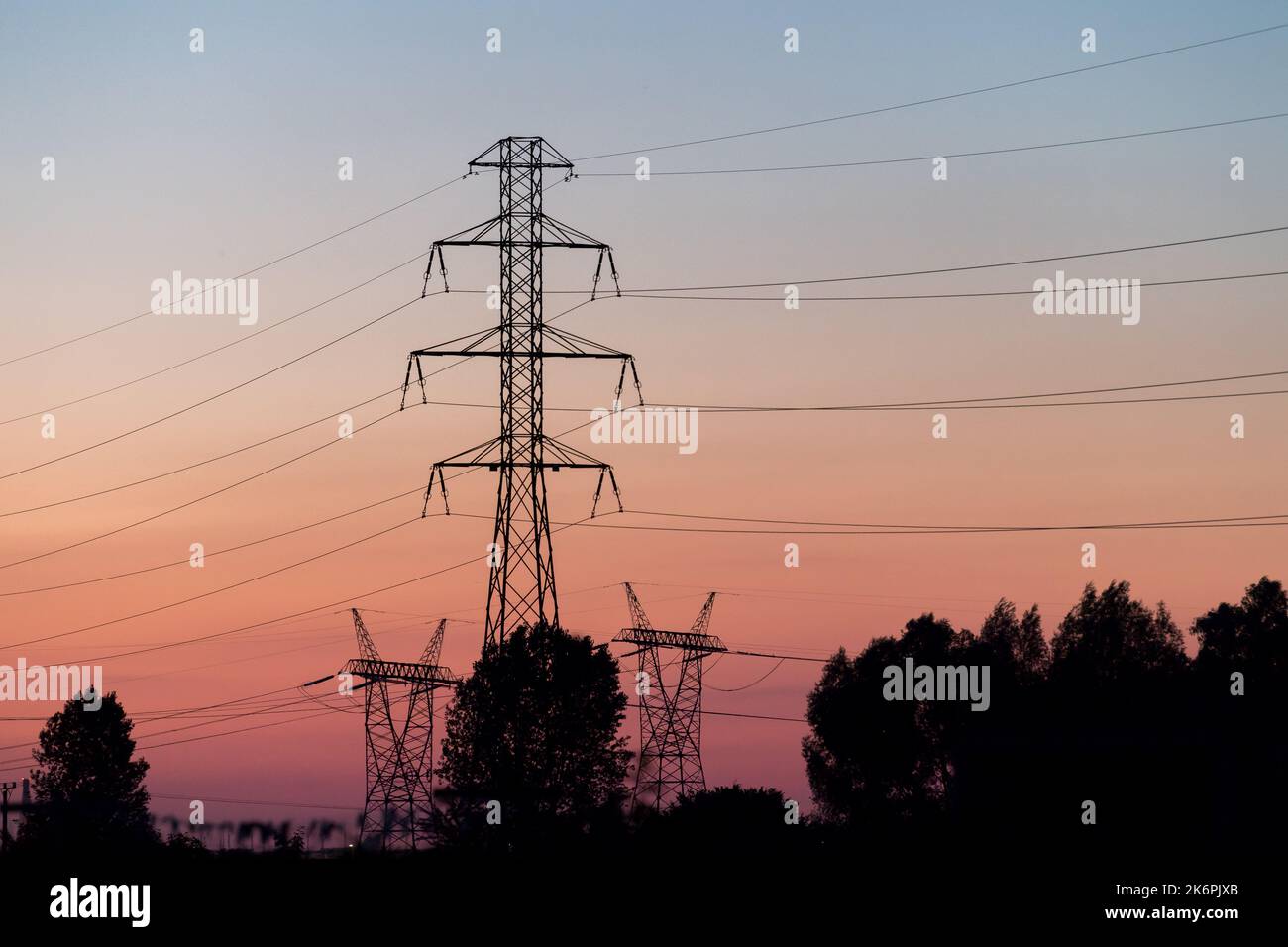 High voltage power lines in Gdansk, Poland © Wojciech Strozyk / Alamy ...