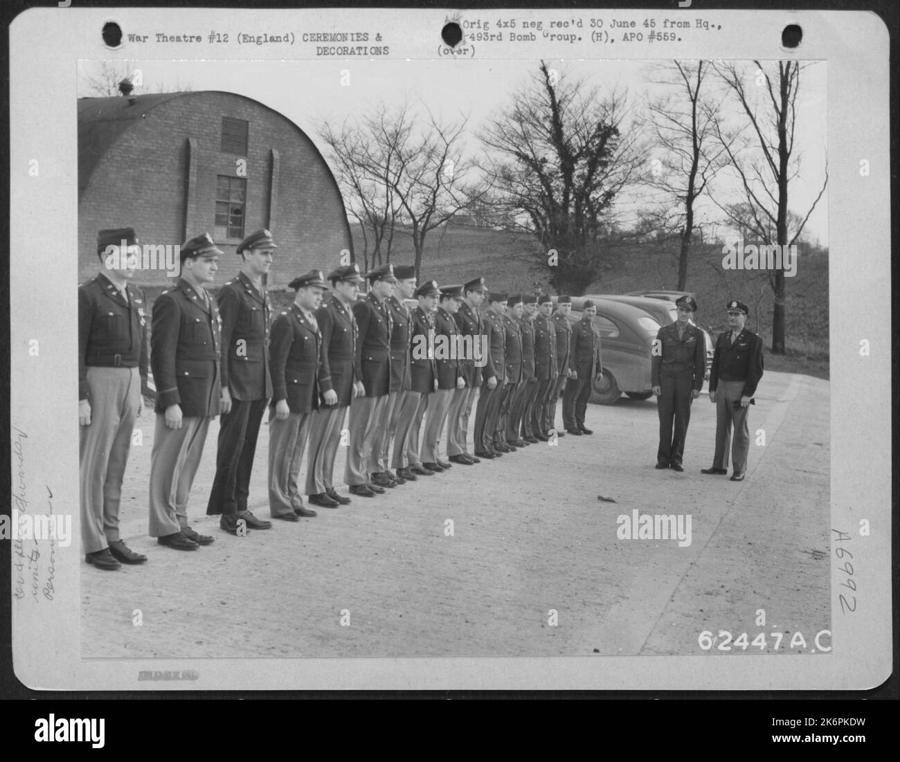 Officers And Enlisted Men Of The 493Rd Bomb Group Standing At Attention ...