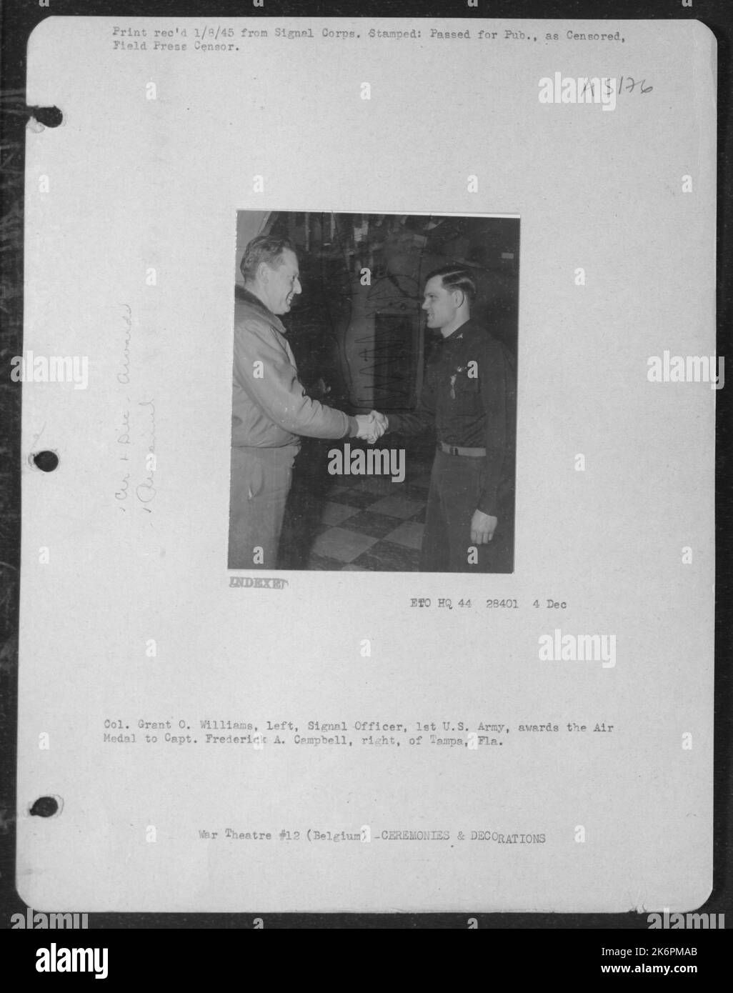 Colonel Grant O. Williams, Left, Signal Officer, 1St U.S. Army, Awards ...