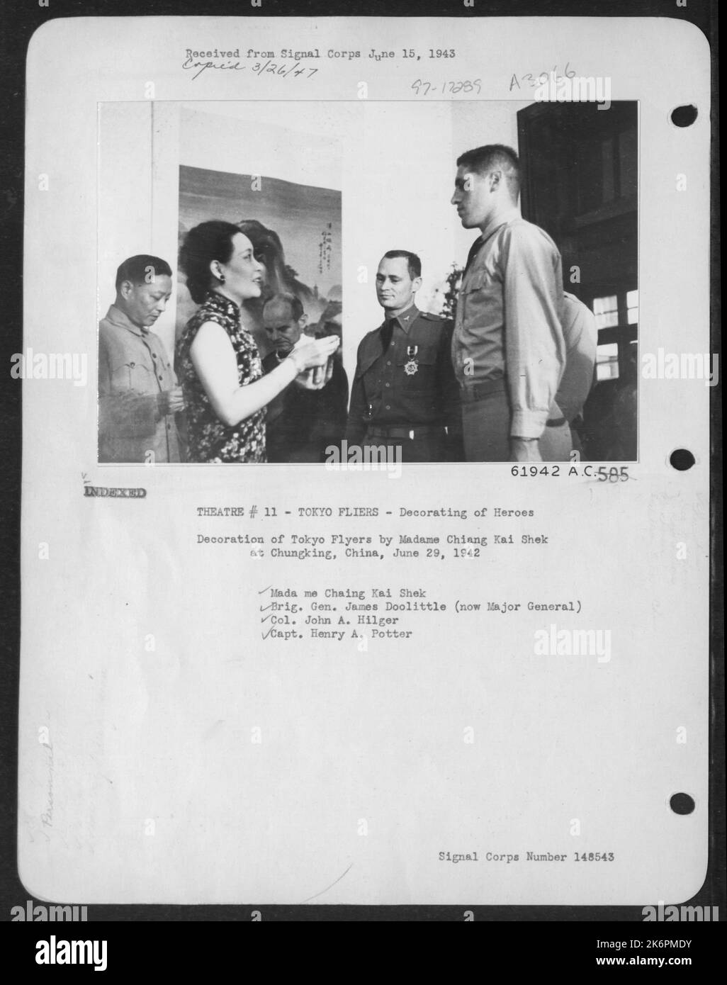 Decoration Of Tokyo Flyers By Madame Chiang Kai Shek At Chungking ...