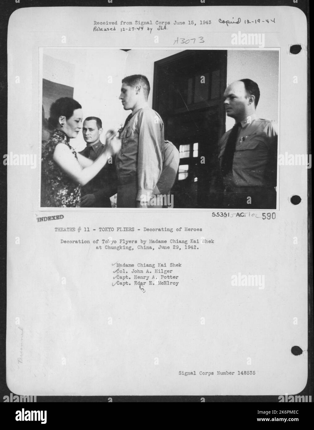 Decoration Of Tokyo Flyers By Madame Chiang Kai Shek At Chungking ...