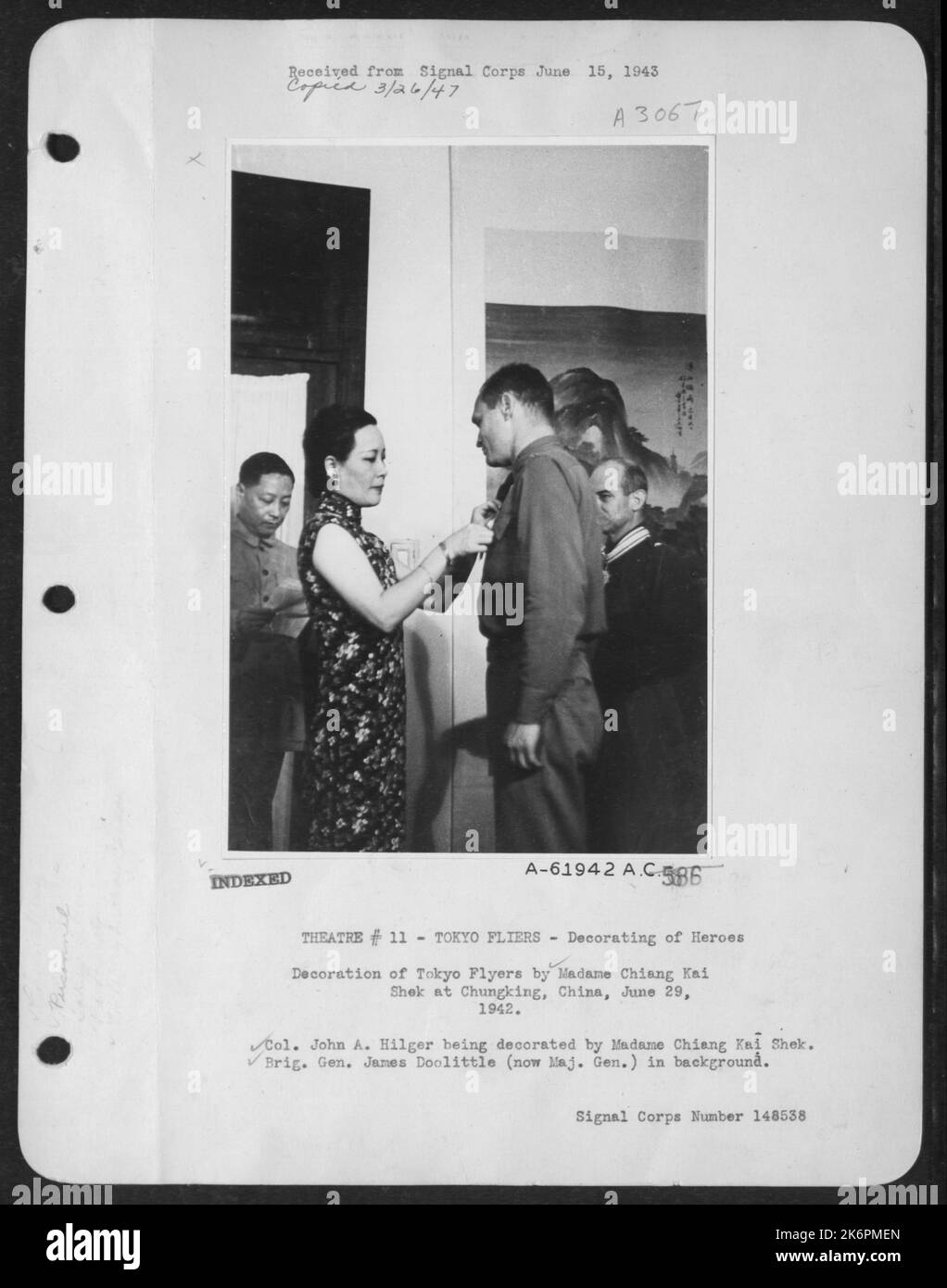Decoration Of Tokyo Flyers By Madame Chiang Kai Shek At Chungking ...
