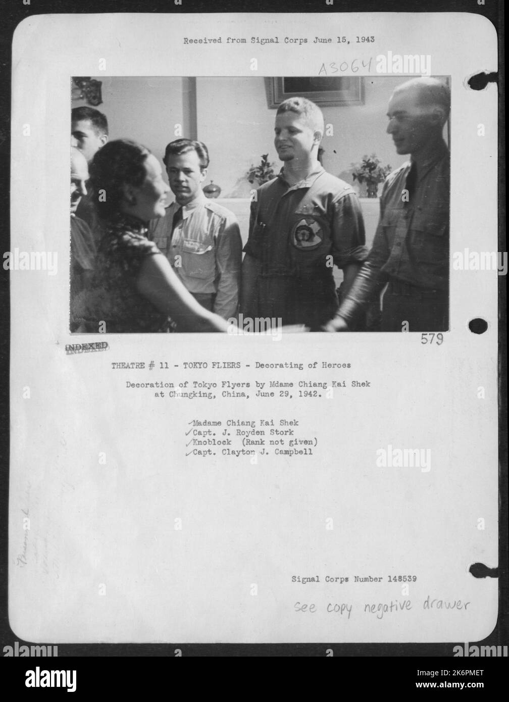 Decoration Of Tokyo Flyers By Madame Chiang Kai Shek At Chungking ...