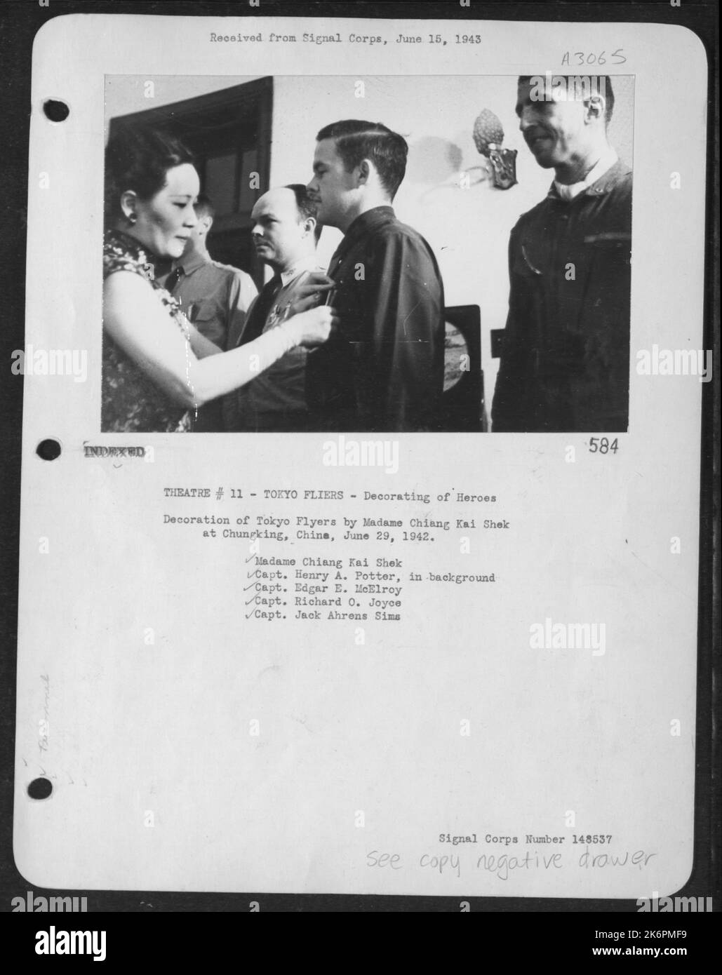 Decoration Of Tokyo Flyers By Madame Chiang Kai Shek At Chungking ...