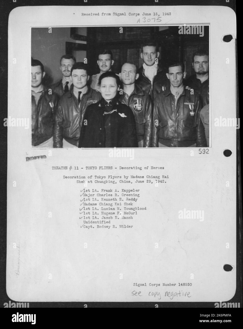 Decoration Of Tokyo Flyers By Madame Chiang Kai Shek At Chungking ...