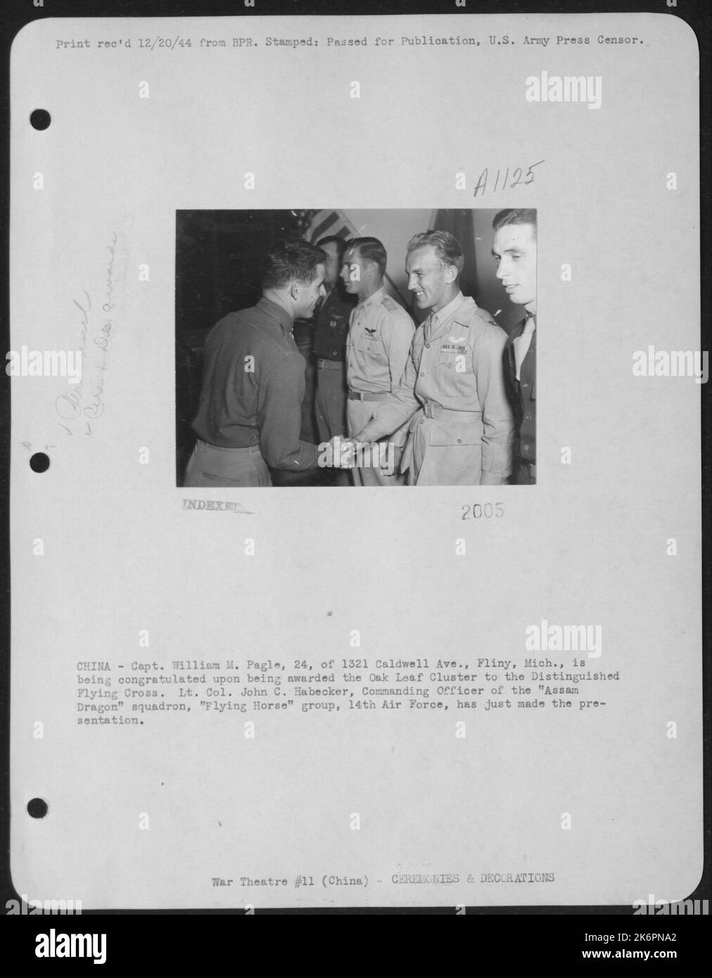 China - Capt. William M. Pagle, 24, Of 1321 Caldwell Ave., Fliny, Mich ...