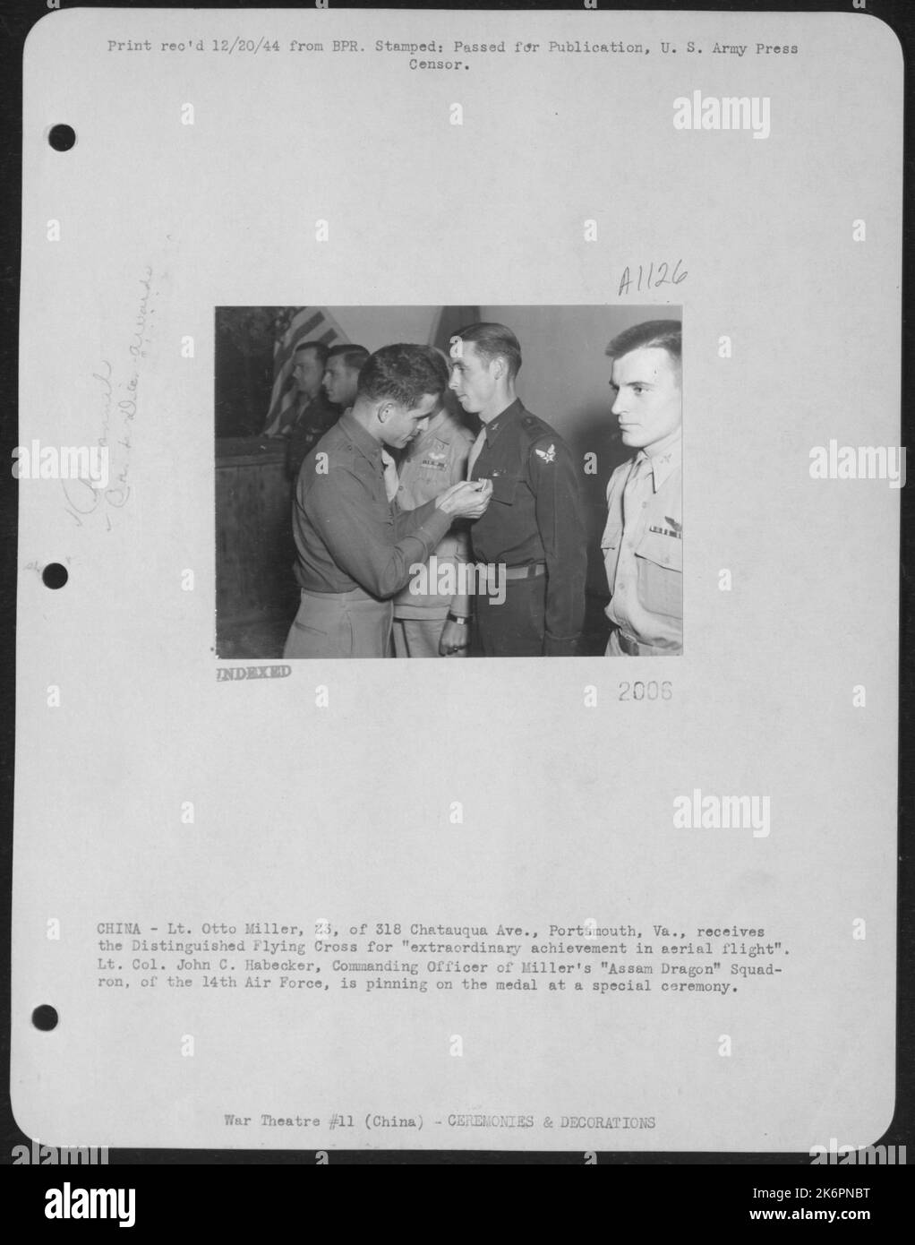 China - Lt. Otto Miller, 23, Of 318 Chatauqua Ave., Portsmouth, Va ...