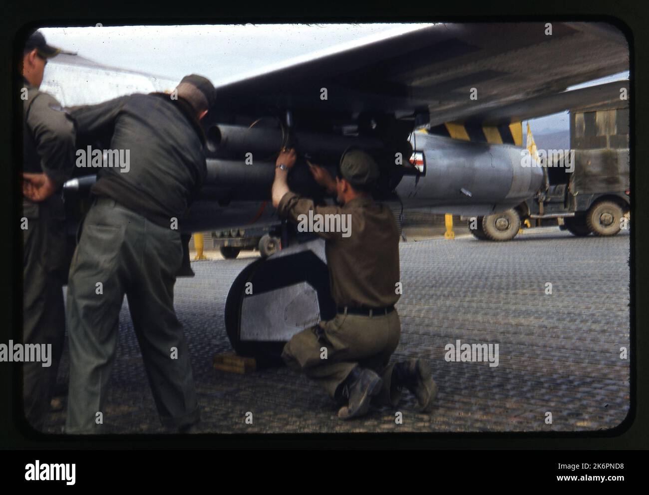 Front view of the left wing of a Republic F-84 Thunderjet bearing the ...