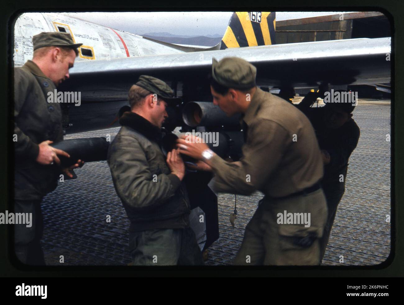 Front view of the left wing of a Republic F-84E Thunderjet 'Lois K' (s ...