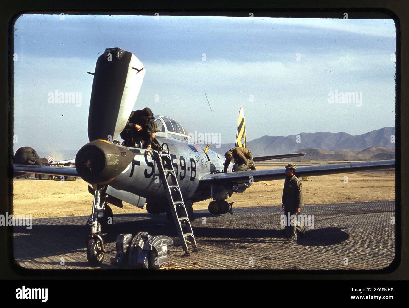 Three-quarters left front view of a Republic F-84 Thunderjet 'This'll ...