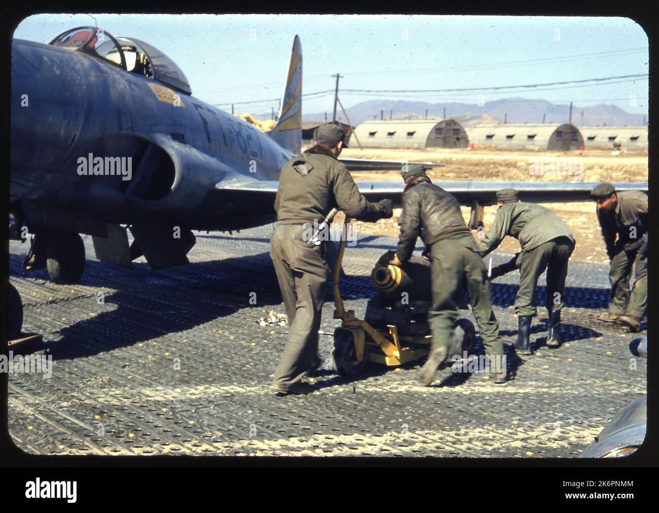 One-half left front view of a Lockheed F-80 Shooting Star bearing the ...
