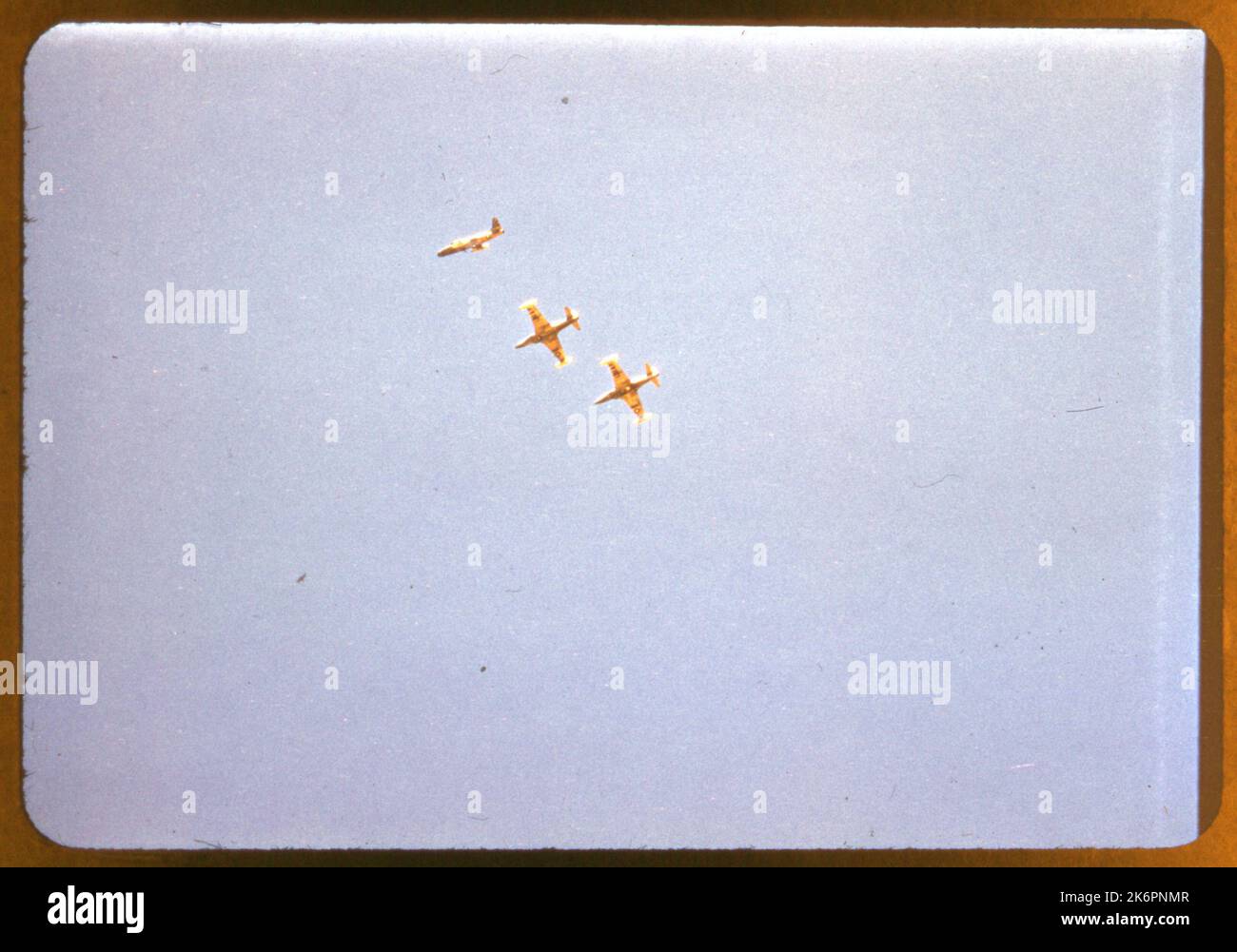 Three Lockheed F-80 Shooting Stars in flight. One is turned so that the ...