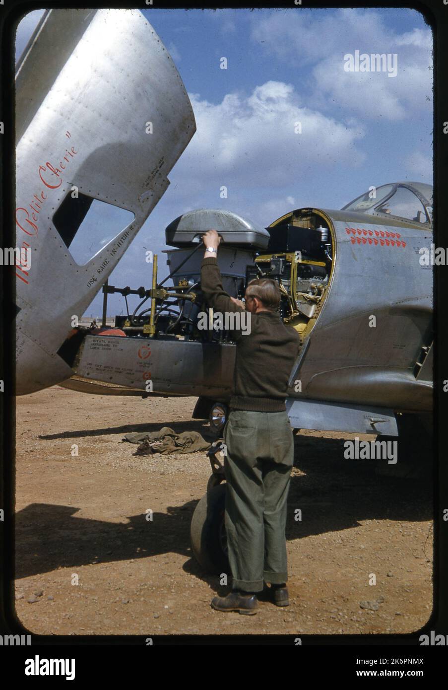 One-half left front view of the nose of an RF-80 Shooting Star ...