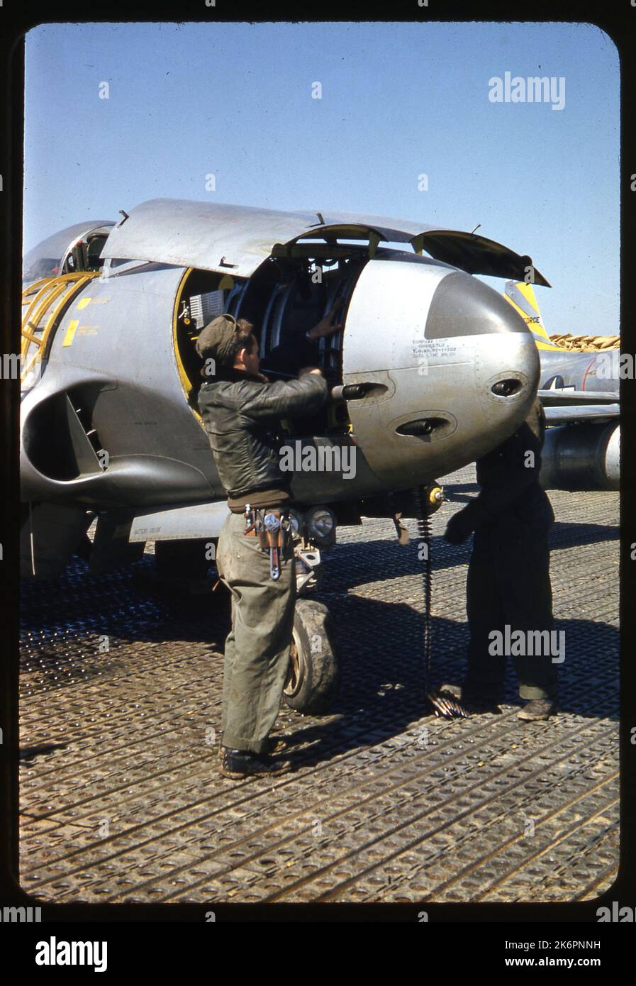 One-half right front view of the nose of a Lockheed F-80C Shooting Star ...