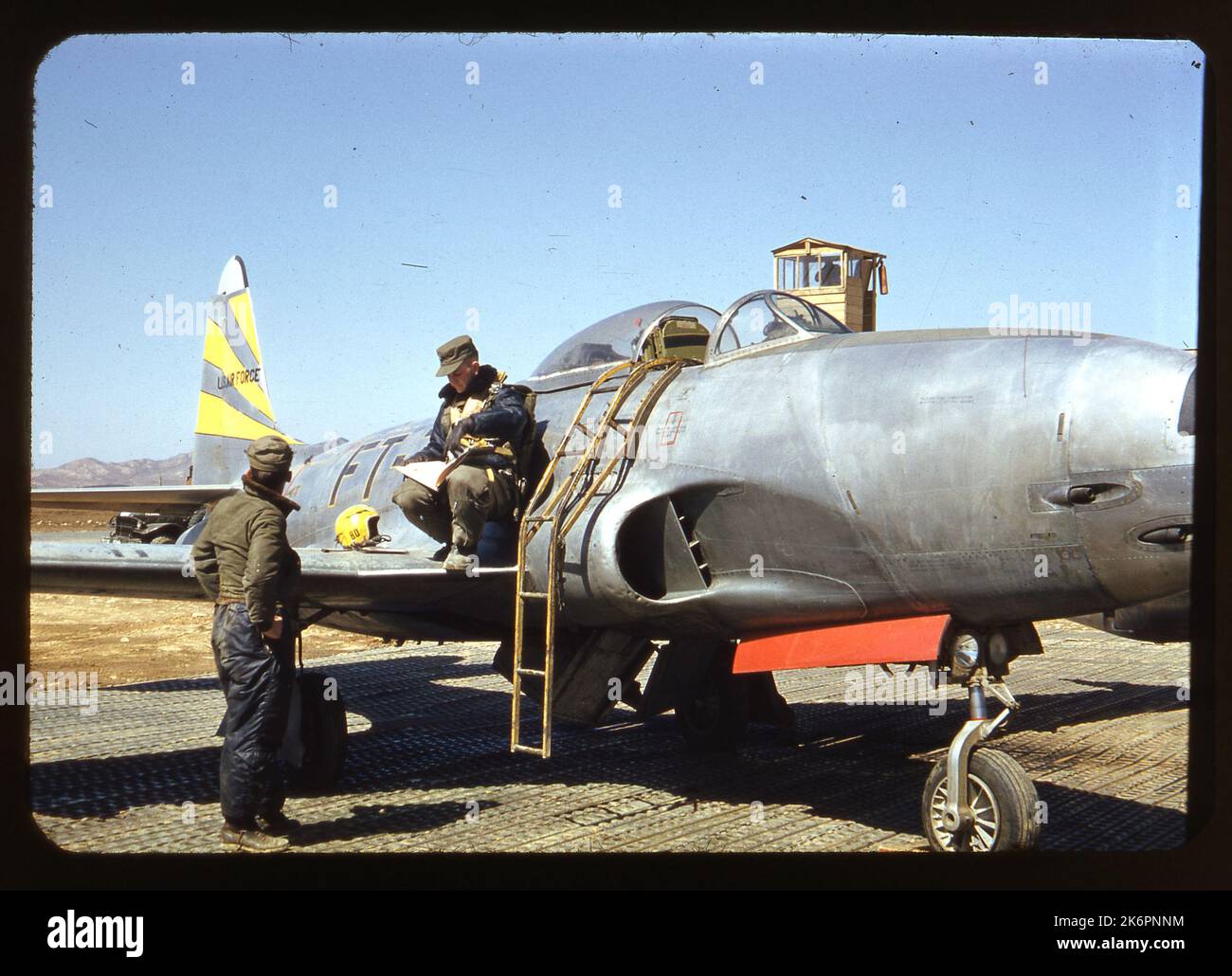 One-half right front view of a Lockheed F-80 Shooting Star bearing the ...