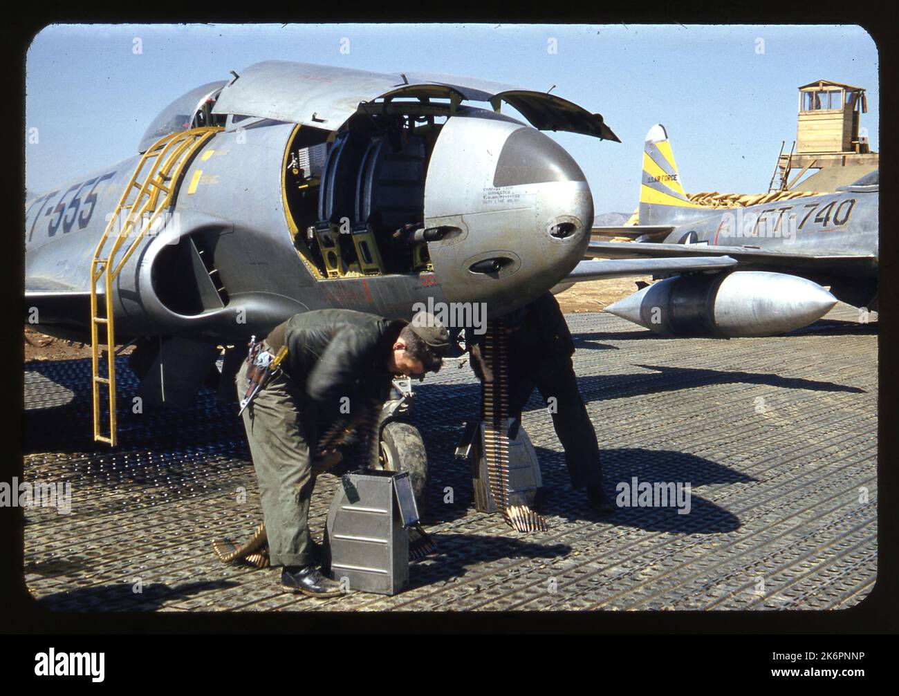 Three-quarter right front view of the nose of a Lockheed F-80C Shooting Star (s/n 47-555 ...
