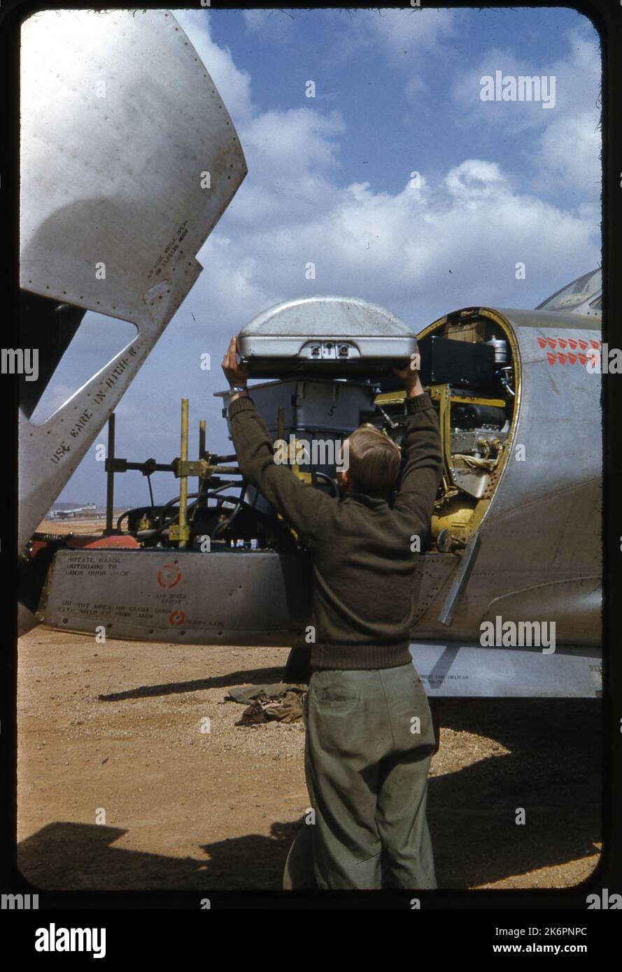 Left side view of the nose of a Lockheed RF-80 Shooting Star, somewhere ...