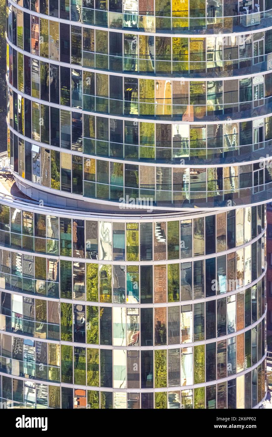 Aerial view, eccentric building, office tower, shapes and colors, south ...