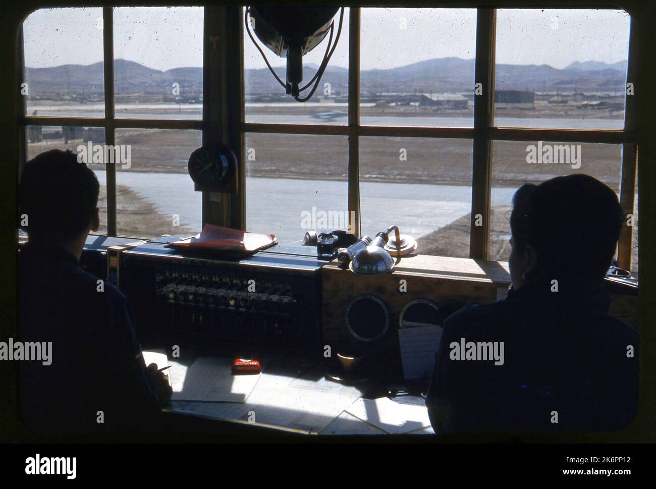 Interior view of the control tower at an unknown air base in Korea. The ...