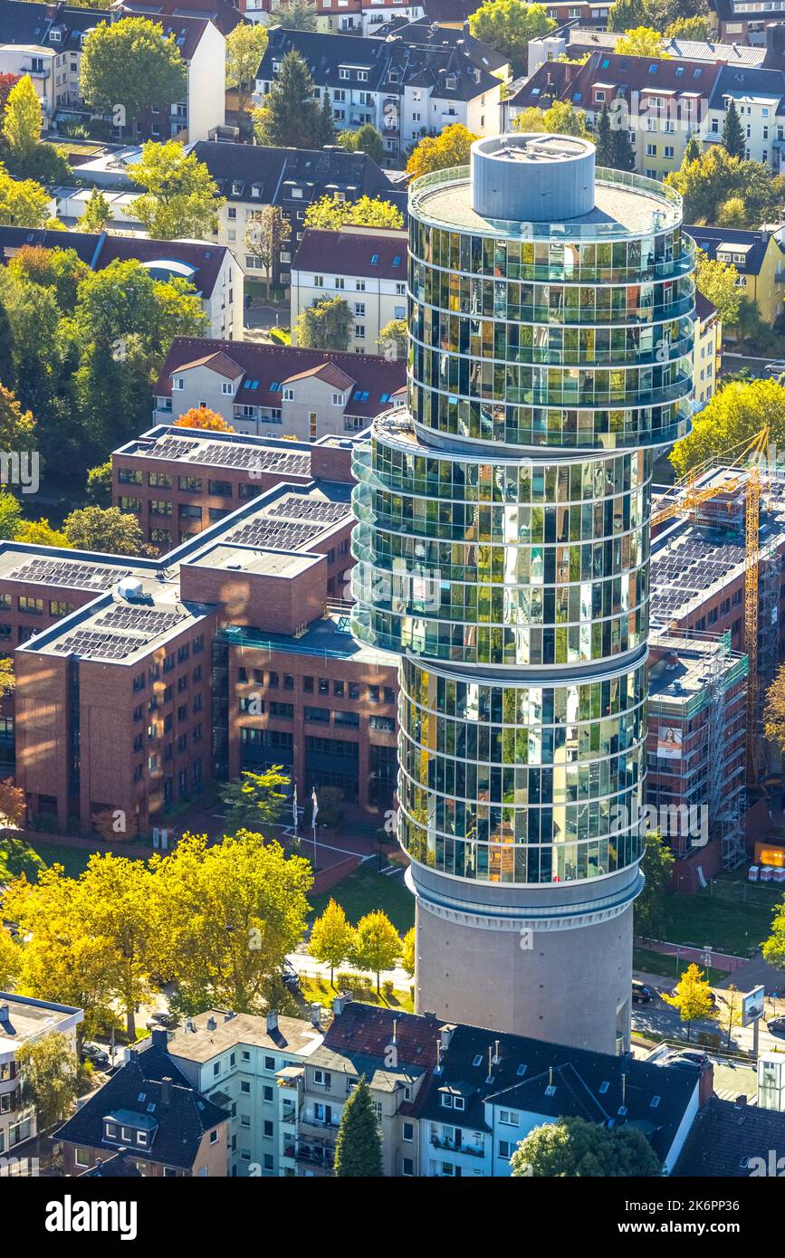 Aerial view, eccentric building, office tower, south inner city, Bochum ...