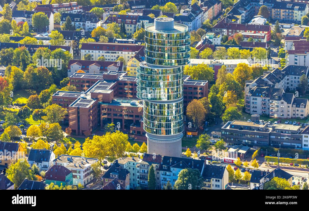 Aerial view, eccentric building, office tower, south inner city, Bochum ...