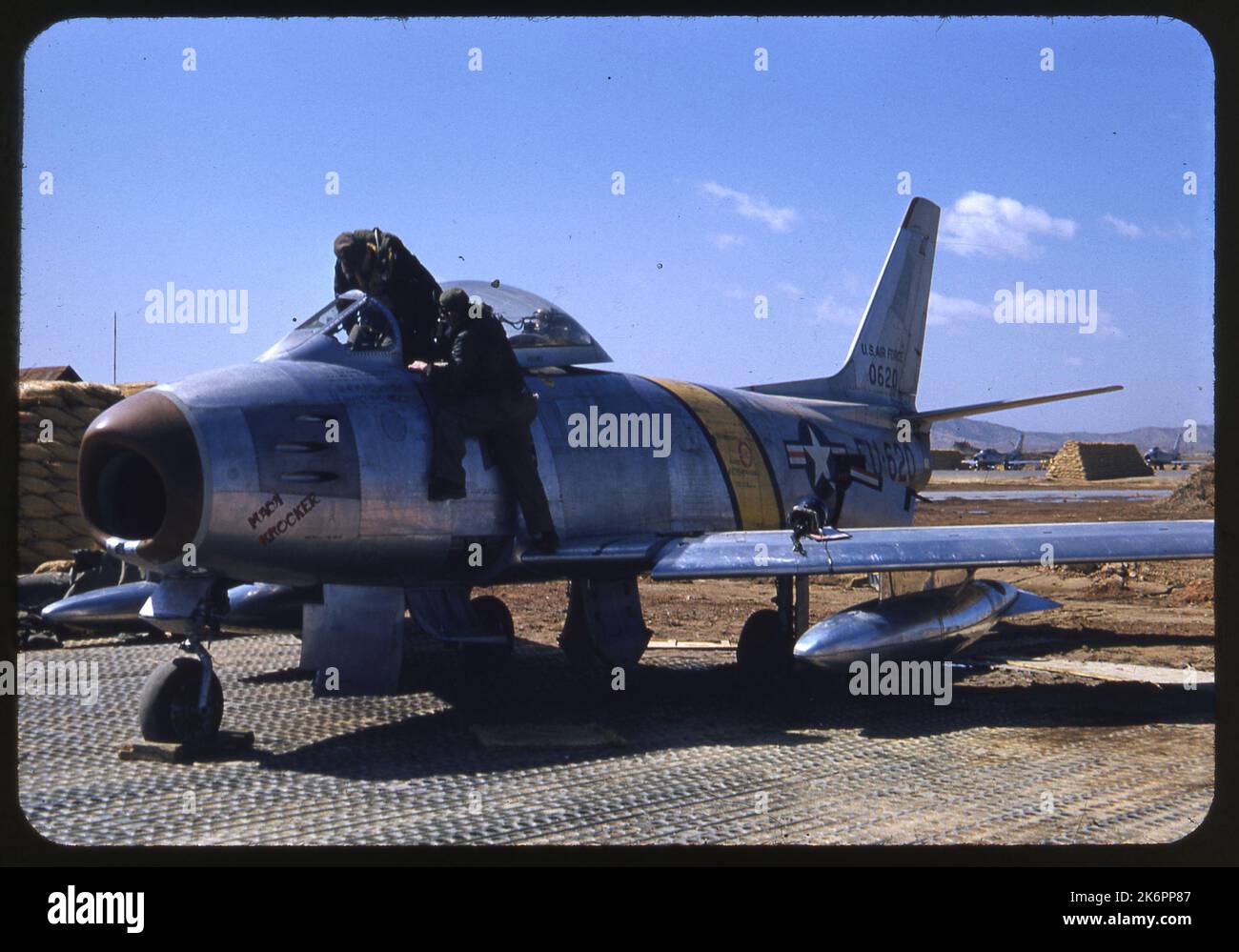 Three-quarter left front view of a North American F-86E Sabre, "Mach ...
