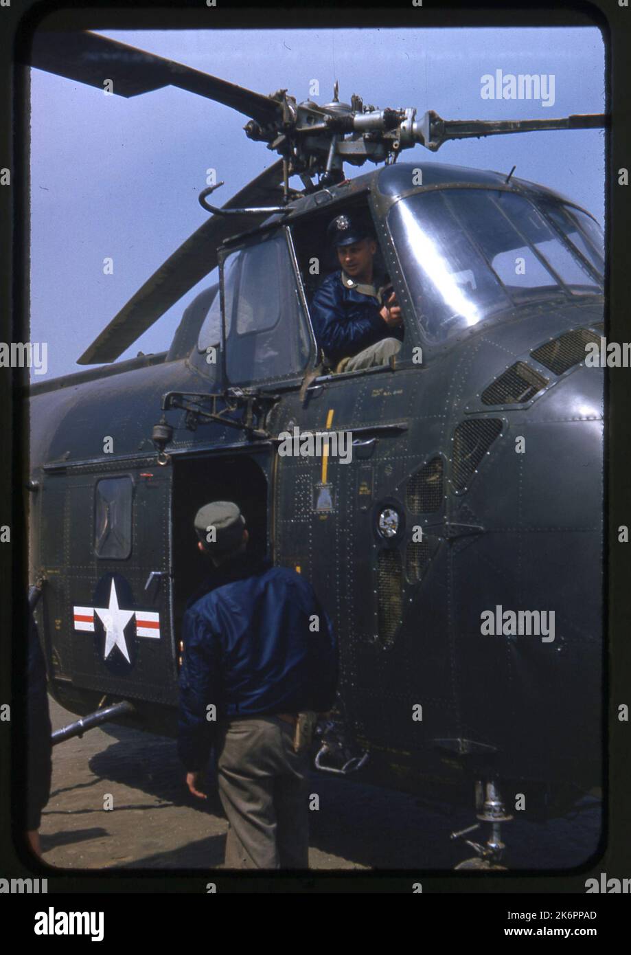 Three-quarter right front view of a Sikorsky H-19 Chickasaw on the ...