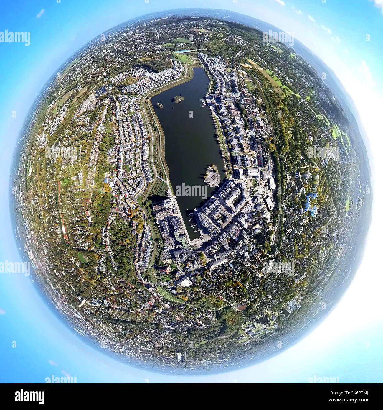 Aerial photo, Phoenix lake, recreation area, fisheye shot, 360 degree ...