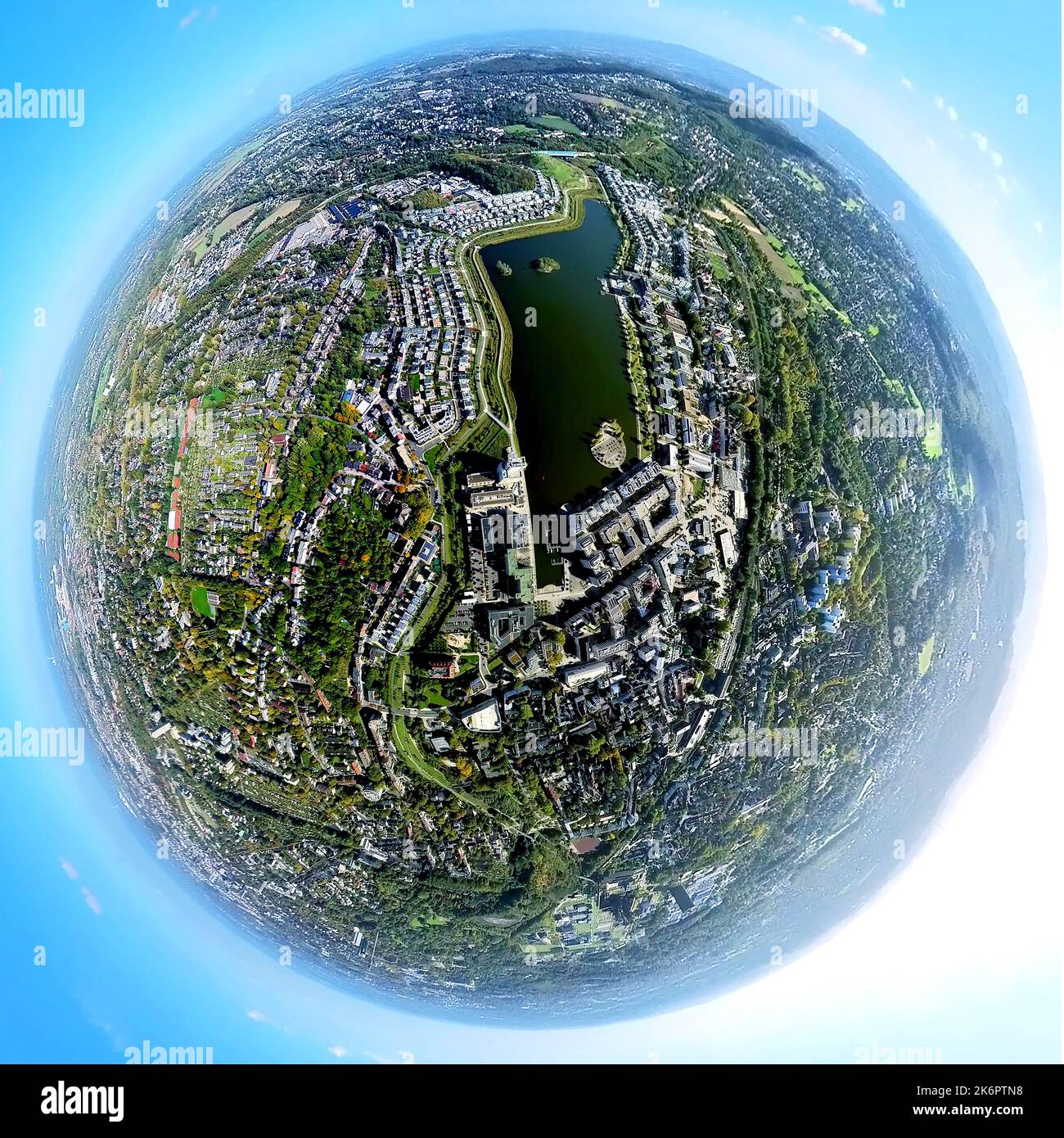 Aerial photo, Phoenix lake, recreation area, fisheye shot, 360 degree ...