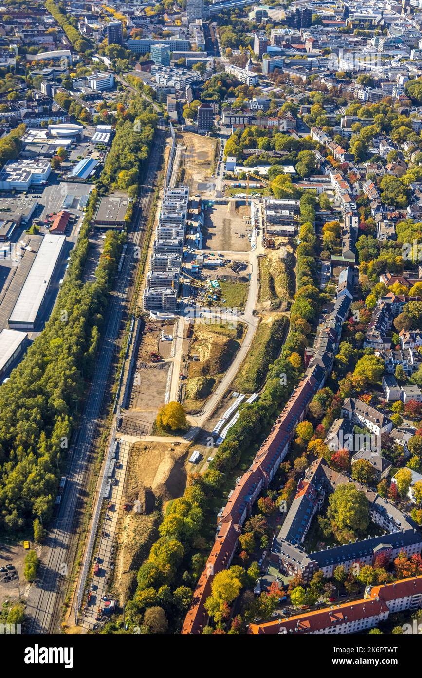 Aerial view, construction site Kronprinzenviertel for new building of apartments, Am Wasserturm ...