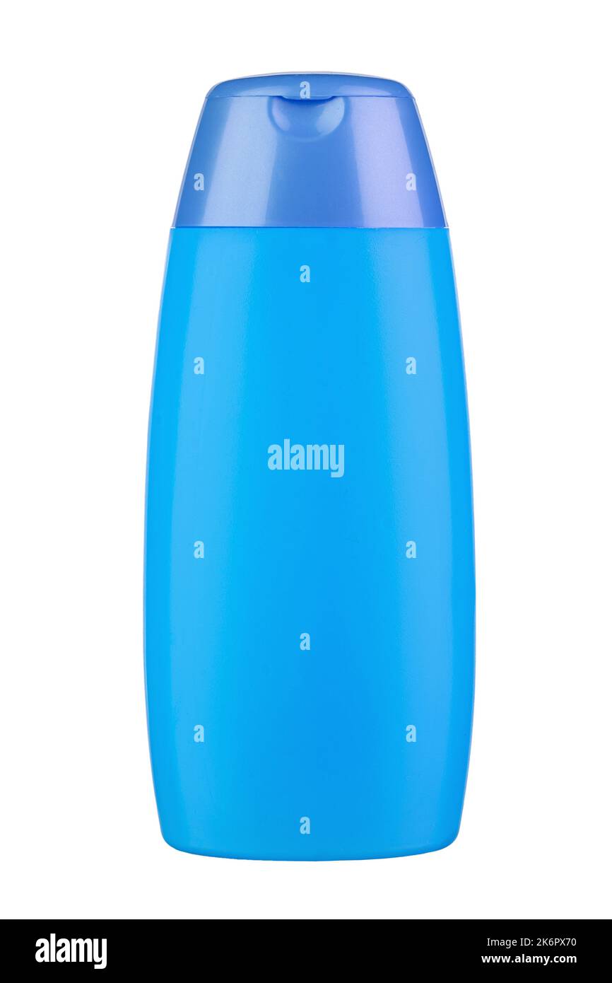 Shampoo plastic bottle blue color. Isolated on white background. Ready ...