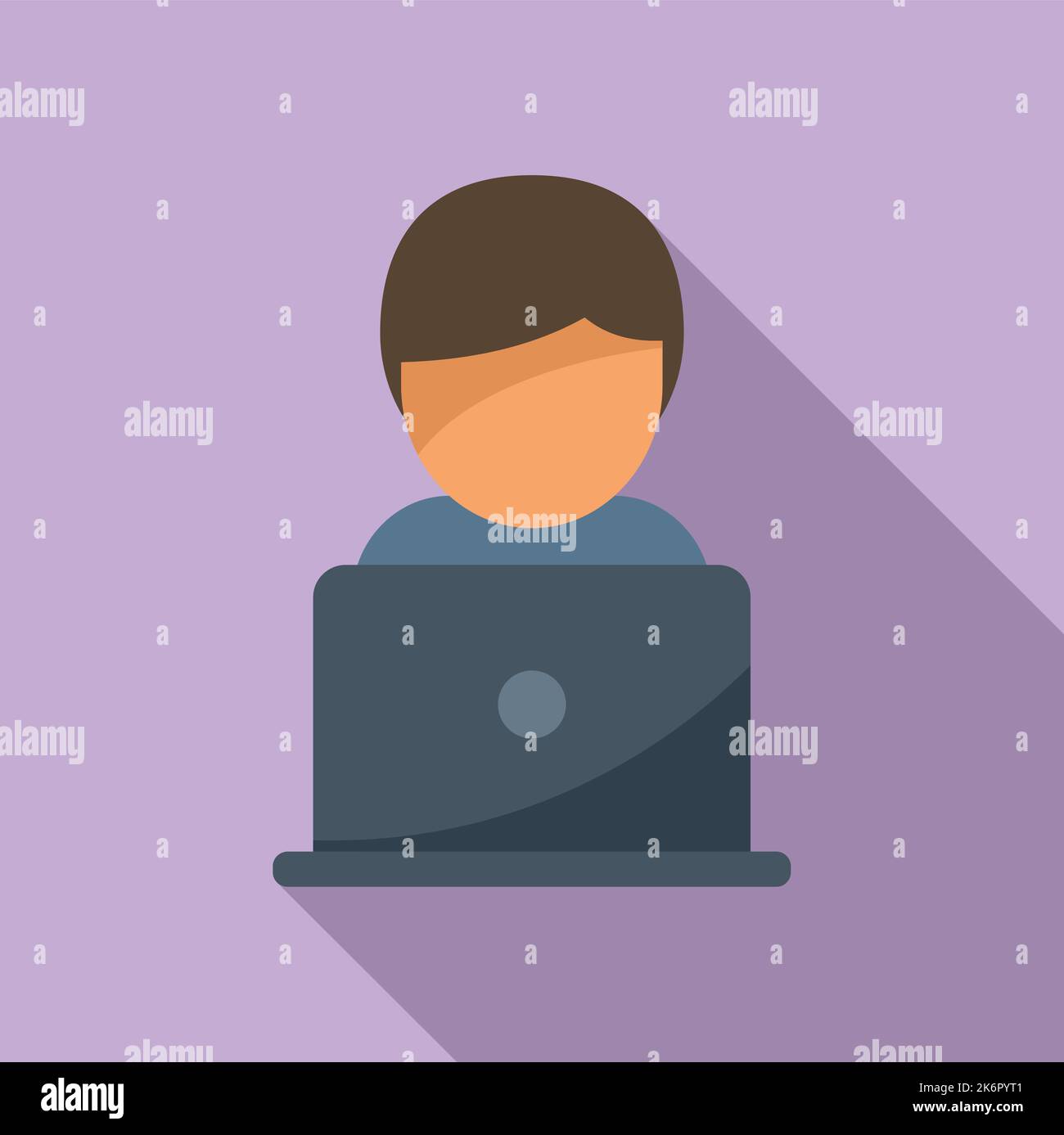 Remote laptop worker icon flat vector. Work time. Job clock Stock ...
